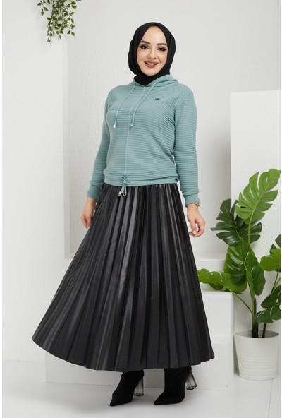 İmaj Butik Kapşon Detaylı Triko Kazak/mint İmaj Butik Kapşon Detaylı Triko Kazak/mint