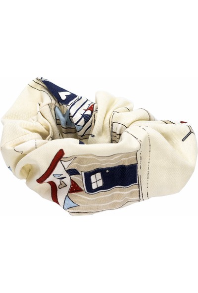 Les İpek Ev Desenli Premium Keten Simit Toka Scrunchie