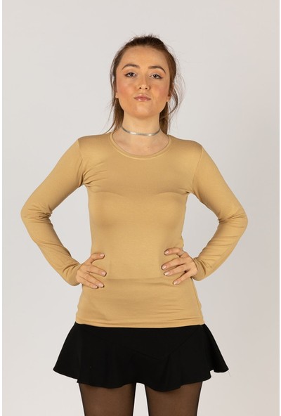 DHN Kadın Bisiklet Yaka Uzun Kollu Likralı Penye Body