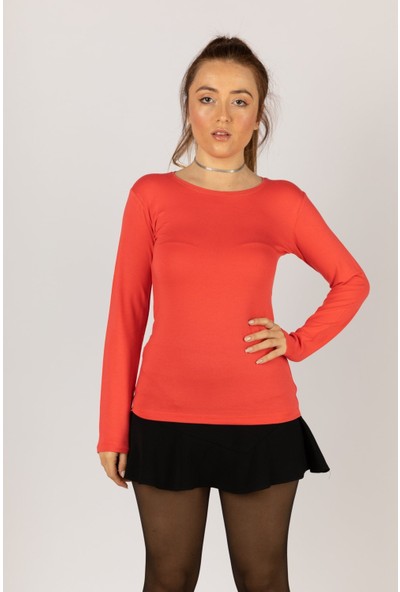 DHN Kadın Bisiklet Yaka Uzun Kollu Likralı Penye Body