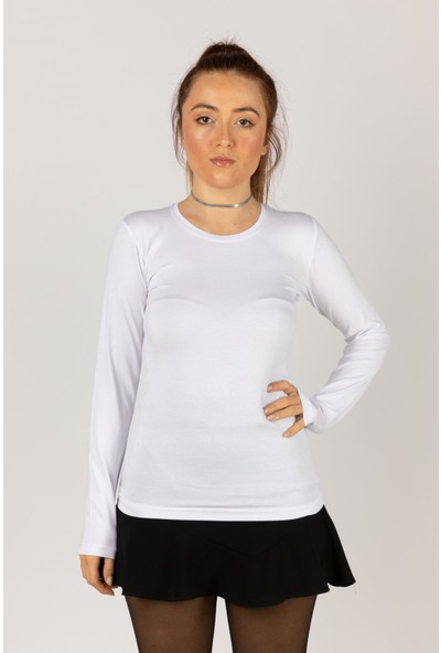 DHN Kadın Bisiklet Yaka Uzun Kollu Likralı Penye Body