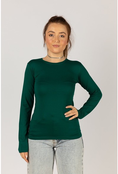 DHN Kadın Bisiklet Yaka Uzun Kollu Likralı Penye Body