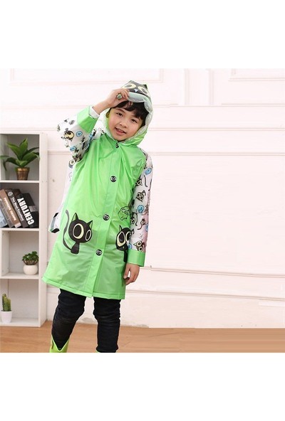 herkesetoptantic Figürlü Eva Su Geçirmez Kapüşonlu Çocuk Yağmurluğu L (Yeşil)