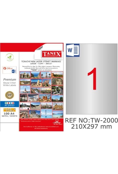 Tanex TW-2000 210X297MM Gümüş Lazer Etiket Tanex TW-2000 210X297MM Gümüş Lazer Etiket