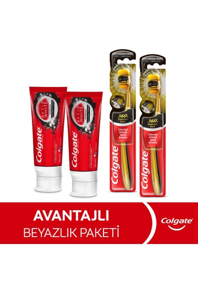 Colgate Aktif Kömür 50 ml Beyazlatıcı Diş Macunu + 360 Gold Yumuşak Diş Fırçası x 2 Adet Colgate Aktif Kömür 50 ml Beyazlatıcı Diş Macunu + 360 Gold Yumuşak Diş Fırçası x 2 Adet
