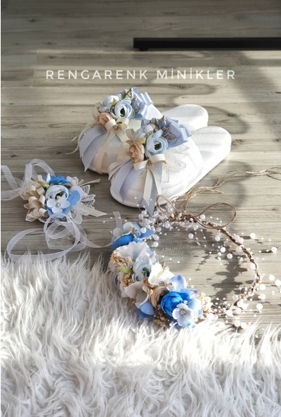 Rengarenk Minikler Mavi Cicekli Anne Lohusa Terligi Tacı ve Dantelli Lohusa Bilekligi (Hamile Lohusa Seti) Rengarenk Minikler Mavi Cicekli Anne Lohusa Terligi Tacı ve Dantelli Lohusa Bilekligi (Hamile Lohusa Seti)