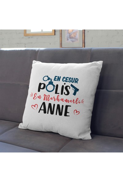 Polis Anneye Hediye Esprili Baskılı Yastık Polis Anneye Hediye Esprili Baskılı Yastık