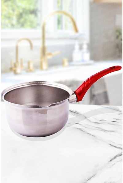 Arsimo Paslanmaz Çelik Büyük Boy Sütlük Cezve Kırmızı Saplı 17 cm Arsimo Paslanmaz Çelik Büyük Boy Sütlük Cezve Kırmızı Saplı 17 cm