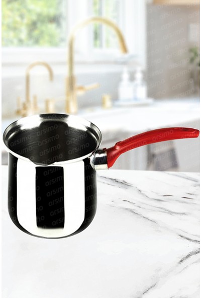 Paslanmaz Çelik Sütlük Cezve Kırmızı Saplı 10 cm Paslanmaz Çelik Sütlük Cezve Kırmızı Saplı 10 cm