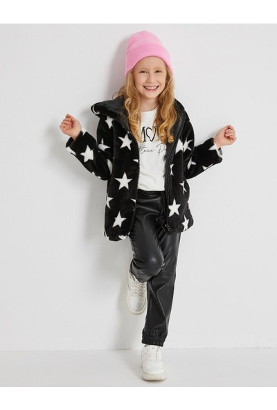 Koton Yıldız Baskılı Peluş Kapşonlu Mont