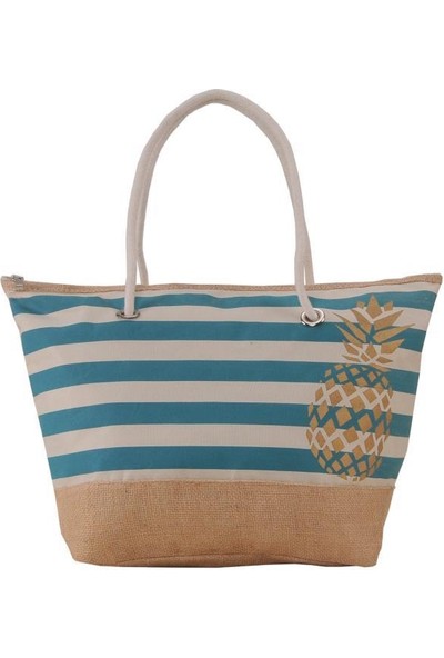 Trend Kadın Plaj Çantası Turkuaz (Fermuarlı)