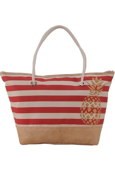 Trend Kadın Plaj Çantası Kırmızı (Fermuarlı)