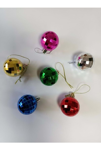 Organizasyon Pazarı Disko Top 6lı Ağaç Süsü 4 cm Karışık Renk Yılbaşı Süsü