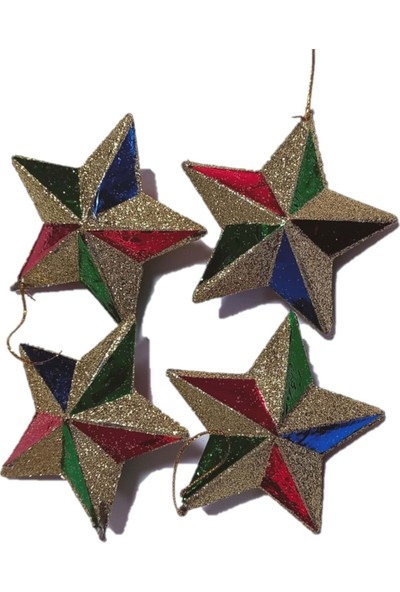Organizasyon Pazarı Mini Yıldız 4lü Ağaç Süsü Yılbaşı Süsü