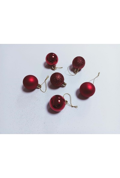 Organizasyon Pazarı Kırmızı Renk Mat Simli Parlak Top 6lı Ağaç Süsü 4 cm Yılbaşı Süsü
