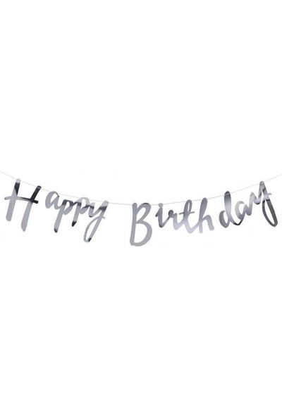 Organizasyon Pazarı Happy Birthday El Yazısı Banner Flama Gümüş Renkli Organizasyon Pazarı Happy Birthday El Yazısı Banner Flama Gümüş Renkli