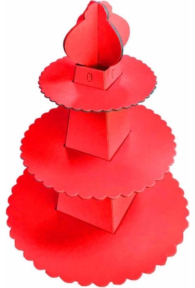 Organizasyon Pazarı Cupcake Standı Kırmızı Kek Standı 3 Katlı