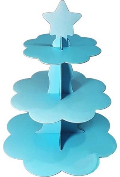 Organizasyon Pazarı Cupcake Standı Mavi Renkli Kek Standı 3 Katlı