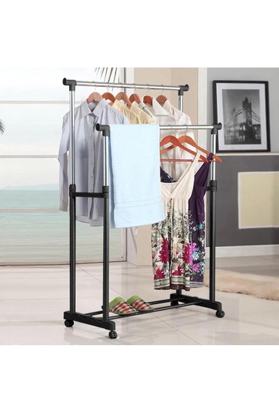 Binbirreyon Elbise Askısı Konfeksiyon Askısı Çiftli Tekerlekli DE156 Binbirreyon Elbise Askısı Konfeksiyon Askısı Çiftli Tekerlekli DE156