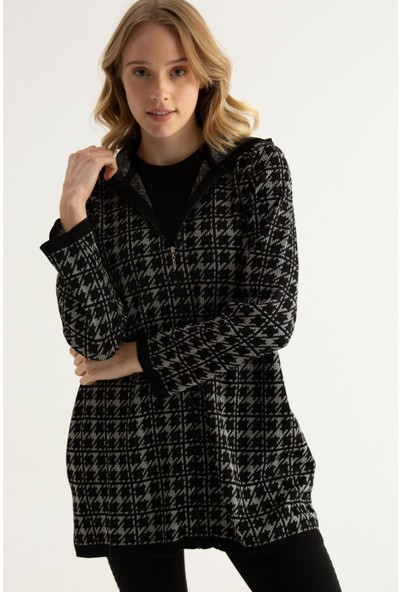 Ghada Gri Kapşonlu Fermuarlı Manto