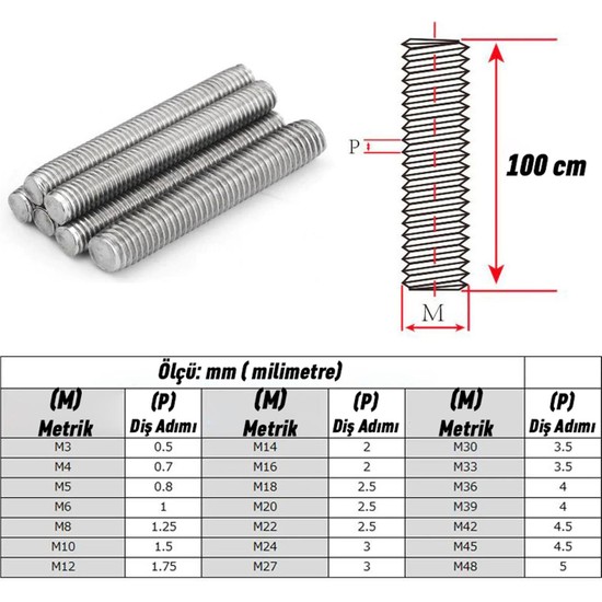 Badem10 M6X1000 mm Saplama Galvanizli Gijon Rot Tij Başsız Fiyatı
