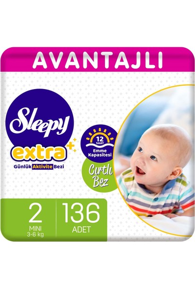 Sleepy Extra Avantajlı Bebek Bezi 2 Numara Mini 136 Adet Sleepy Extra Avantajlı Bebek Bezi 2 Numara Mini 136 Adet