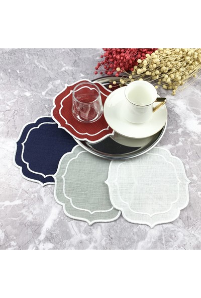 Weare2 4 Renk Beyaz Çift Sargı Nakışlı 4'lü Kokteyl Peçetesi