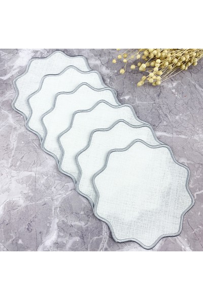 Weare2 Gümüş Gri Renkli Oval Çiçek Nakışlı 6'lı Kokteyl Peçetesi Weare2 Gümüş Gri Renkli Oval Çiçek Nakışlı 6'lı Kokteyl Peçetesi