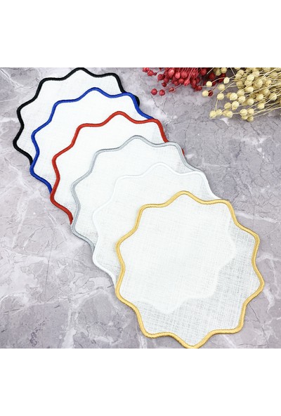 Weare2 6 Renk Oval Çiçek Nakışlı Keten Efektli 6'lı Kokteyl Peçetesi Weare2 6 Renk Oval Çiçek Nakışlı Keten Efektli 6'lı Kokteyl Peçetesi