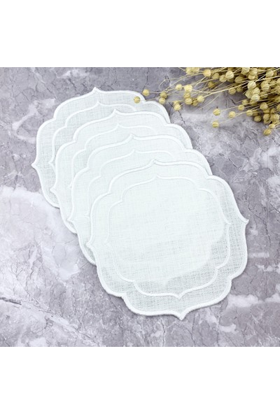 Weare2 Beyaz Renkli Çift Sargı Nakışlı 4'lü Kokteyl Peçetesi