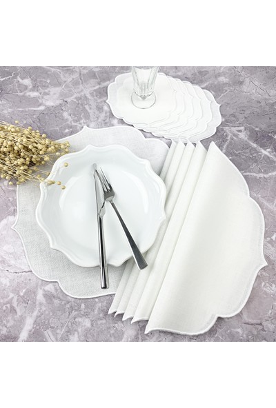 Weare2 Beyaz Renkli Nakışlı 12 Parça Set Amerikan Servis ve Kokteyl Peçetesi Weare2 Beyaz Renkli Nakışlı 12 Parça Set Amerikan Servis ve Kokteyl Peçetesi
