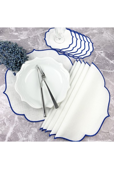 Weare2 Mavi Renkli Nakışlı 12 Parça Set Amerikan Servis ve Kokteyl Peçetesi Weare2 Mavi Renkli Nakışlı 12 Parça Set Amerikan Servis ve Kokteyl Peçetesi