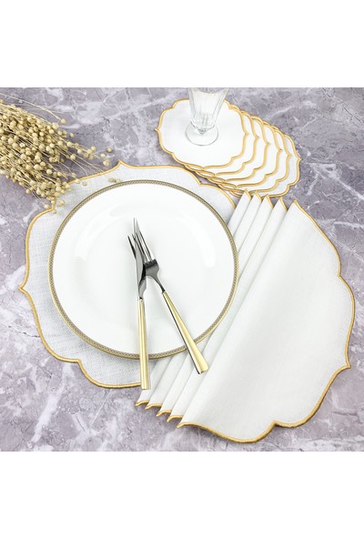 Weare2 Gold Altın Renkli Nakışlı 12 Parça Set Amerikan Servis ve Kokteyl Peçetesi Weare2 Gold Altın Renkli Nakışlı 12 Parça Set Amerikan Servis ve Kokteyl Peçetesi