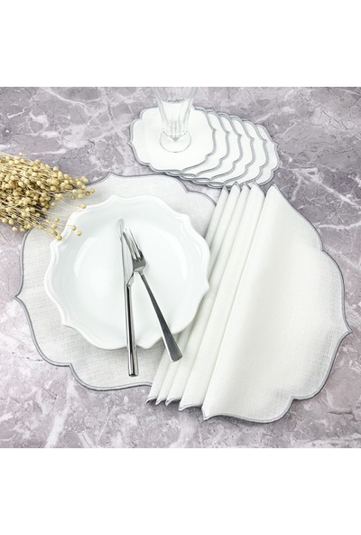 Weare2 Gümüş Gri Renkli Nakışlı 12 Parça Set Amerikan Servis ve Kokteyl Peçetesi Weare2 Gümüş Gri Renkli Nakışlı 12 Parça Set Amerikan Servis ve Kokteyl Peçetesi