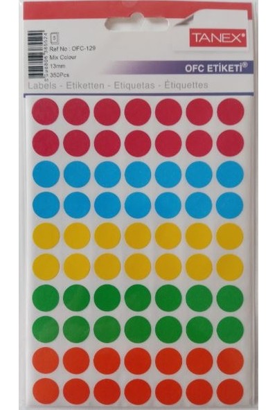 Tanex Tanex Etiket Puantiye Renkli 13MM 350'LÜ