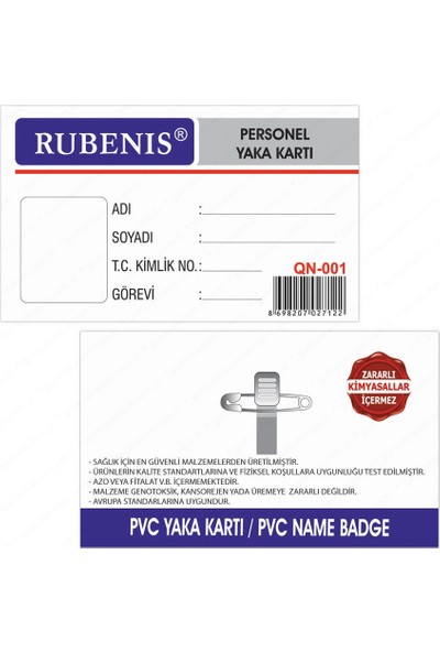 Rubenis Yaka Kartı 5 Adet