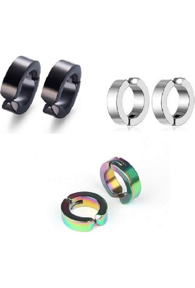 Takı & Aksesuar Takı & Aksesuar 3 Çift Unisex 316L Çelik Sıkıştırmalı Halka Küpe Takı & Aksesuar Takı & Aksesuar 3 Çift Unisex 316L Çelik Sıkıştırmalı Halka Küpe