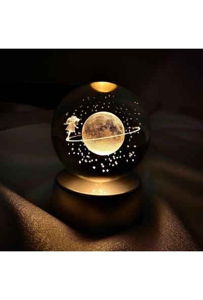 herkesetoptantic Satürn Kızlı Kristal Cam Küre Işıklı