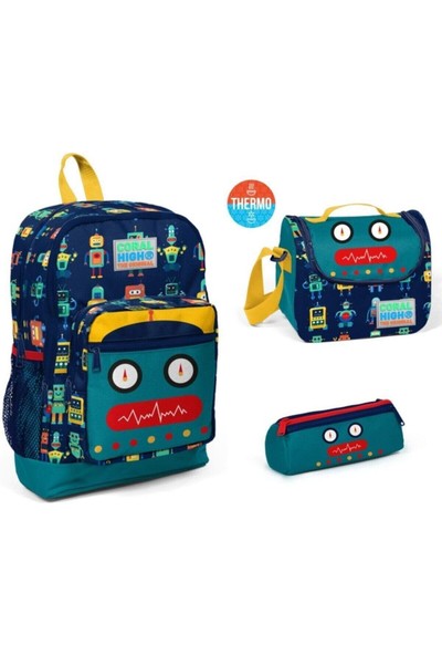 Coral High Kids Robot Desenli Dört Bölmeli USB Şarjlı Kulaklık Çıkışlı Okul Sırt Çantası 3’lü Coral High Kids Robot Desenli Dört Bölmeli USB Şarjlı Kulaklık Çıkışlı Okul Sırt Çantası 3’lü