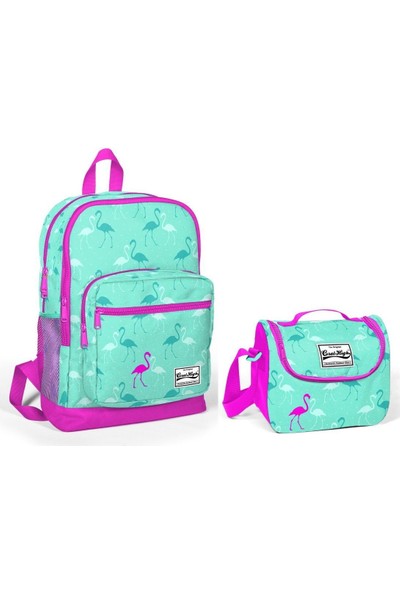 Coral High Kids Pembe-Su Yeşili Flamingo Ilkokul Çantası ve Beslenme Çantası Seti