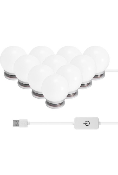 modernavm Nostalji Hollywood Tarzı 10'lu Makyaj Masası Aynası Beyaz LED Işıklı Lamba USB modernavm Nostalji Hollywood Tarzı 10'lu Makyaj Masası Aynası Beyaz LED Işıklı Lamba USB