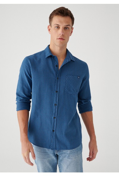 Mavi Kareli Indigo Gömlek