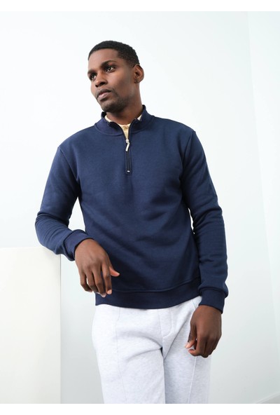 Adze Erkek Lacivert Yarım Balıkçı Fermuarlı Basic Sweatshirt Adze Erkek Lacivert Yarım Balıkçı Fermuarlı Basic Sweatshirt