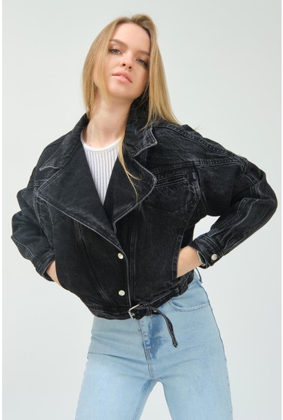 The Bark Kemerli Kadın Kot Ceket 6175-984A Siyah