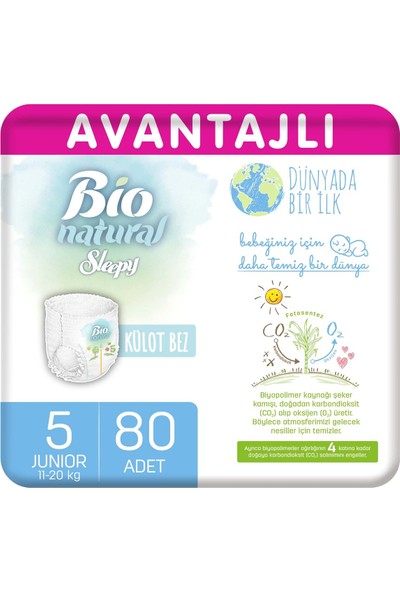 Sleepy Bio Natural Avantajlı Külot Bez 5 Numara Junior 80 Adet Sleepy Bio Natural Avantajlı Külot Bez 5 Numara Junior 80 Adet