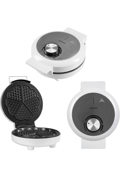 Goldmaster Creme 1000W Taşmayı Önleyen Derin Plakalı Aşırı Isınmaya Dayanıklı Waffle Makinesi Beyaz