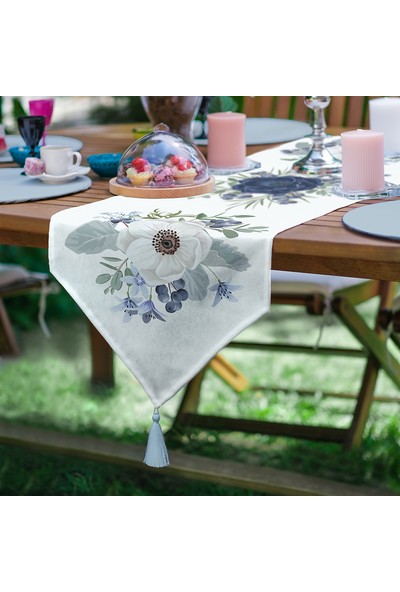 Real Homes Pastel Mavi Gül Desenli Dijital Baskılı Dekoratif Püsküllü Şönil Üçgen Runner Real Homes Pastel Mavi Gül Desenli Dijital Baskılı Dekoratif Püsküllü Şönil Üçgen Runner