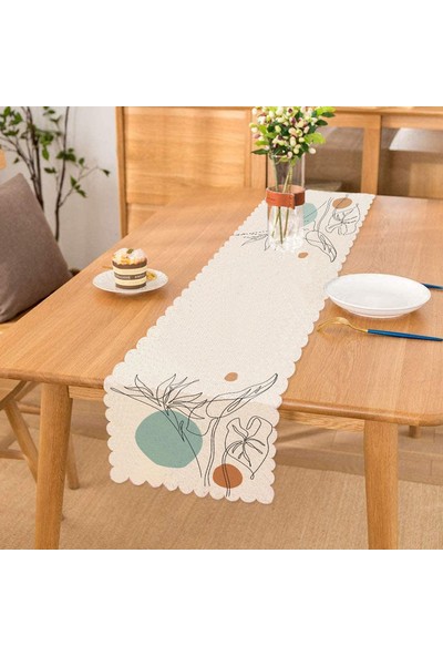 Beyaz Zemin Üzerinde Çizim Çiçek Tasarımlı Runner