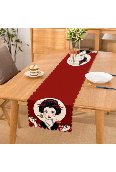 Suşi Yiyen Japon Kız Motifli Modern Runner Suşi Yiyen Japon Kız Motifli Modern Runner