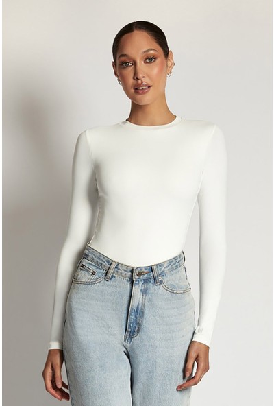 Madmext Mad Girls Beyaz Fitilli Bodysuit MG1292